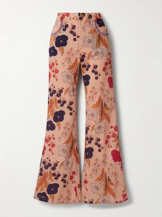 Alix of Bohemia Pantalon &Eacute;vas&eacute; En Voile De Coton &Agrave; Imprim&eacute; Fleuri Et &Agrave; Perles Bunny - Rose