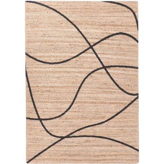 Beliani Tapis Boho Rustique en Jute 160 x 230 cm Tress&eacute; Accessoire D&eacute;coratifs Salon Chambre Beige et Noir Ghota
