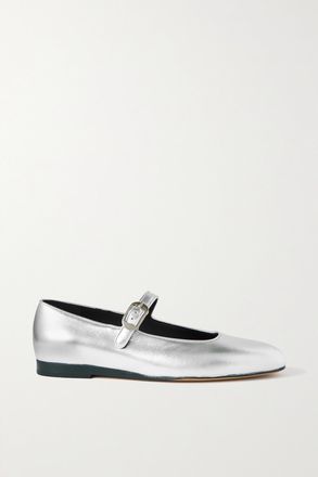 Le Monde Beryl Mary-jane-ballerinas Aus Leder In Metallic-optik - Silber