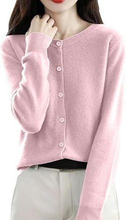 Generic Cardigan classique &agrave; col rond boutonn&eacute; en cachemire pour femme, pull en tricot doux &agrave; manches longues, cardigan d&eacute;contract&eacute; pour femme, rose, XXL