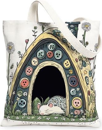 Generic Sac fourre-tout en toile avec motif rat printanier et souris pour faire du shopping, 33 x 38,1 cm, maison amusante et r&eacute;utilisable, motif imprim&eacute; flor