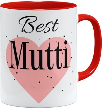 OM3 Best Mutti Tasse mit Spruch - Geschenkidee f&uuml;r Mama - Keramik Becher - 11oz 325ml - Beidseitig Bedruckt - Rot