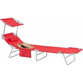 SoBuy OGS48-R Sonnenliege mit abnehmbarem Kopfkissen und verstellbarem Sonnendach Gartenliege mit Seitentasche Strandliege Relaxstuhl Liegestuhl klappbar