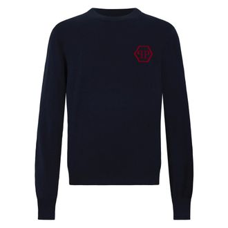 Philipp Plein Homme, Pulls, Bleu, Taille: S Pull ras du cou en cachemire Jacquard Hexagone