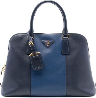 Prada Blue Medium Bicolor Saffiano Lux Promenade Satchel
