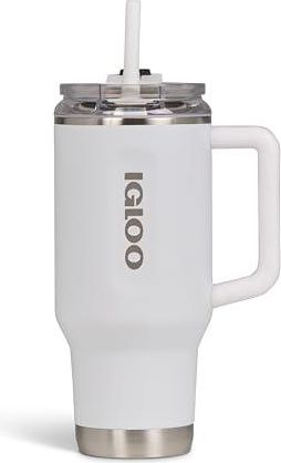 Igloo Travel Mug 32 - Thermos 900 ml inox avec paille, blanc, &eacute;tanche, boissons gazeuses, garde 12h chaud, 48h froid, sans BPA, parfait pour d&eacute;placements