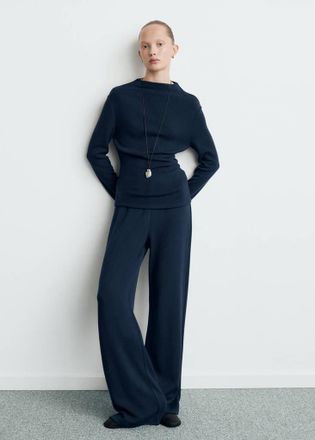 Mango Sweat en maille fine avec col chemin&eacute;e bleu marine - Femme - XS - MANGO