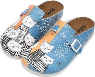 Dogo Femme Cuir Vegan Bleu Chaussons - Family Portrait Motif
