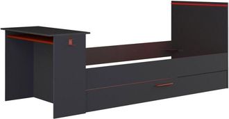 Vente-Unique Vente-unique - Lit gigogne gamer 2 x 90 x 200 cm - Avec bureau - LEDs - Anthracite et rouge - vouani