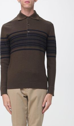 Paolo Pecora Lang&auml;rmeliges gestreiftes Wollstrick-Poloshirt von mit schmaler Passform