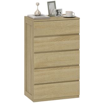 HOMCOM Schlafzimmer Kommode mit 5 Schubladen, Schlafzimmer Kommode mit gerillten Griffen, platzsparende Schubladen f&uuml;r Wohnzimmer und Flur, 60x39x100 cm, Hol