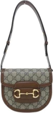 Gucci Sac &agrave; bandouli&egrave;re Pre-owned Horsebit 1955 en toile GG Supreme et cuir - Femme - Pre-owned - Beige - Taille: ONE Size