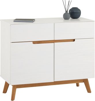 IDIMEX Kommode Tibor Anrichte im nordischen Design, Sideboard im skandinavischen Stil mit 2 Türen und 2 Schubladen, Kiefer massiv, weiß lackiert