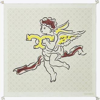 Tory Burch Damen Seidentaschentuch mit Engels-Print und T-Monogramm