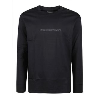 Emporio Armani Homme, Tops, Bleu, Taille: S T-shirt &agrave; manches longues coupe ajust&eacute;e avec logo imprim&eacute;