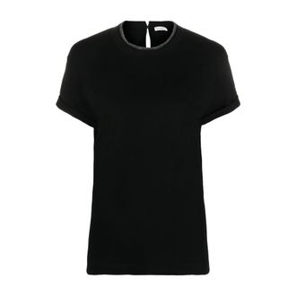 Brunello Cucinelli Schwarzes Messing-verziertes Crew-Neck T-Shirt - - Tops - Damen - Schwarzk - M