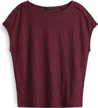 OPUS Damen Kurzarmshirt | SOGULI Regular Leinenshirt mit Schulterpatten Cassis, 38