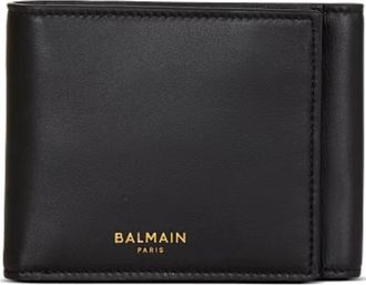 Balmain Homme, Accessoires, Noir, Taille: ONE Size Portefeuille Trifold en Cuir Lisse