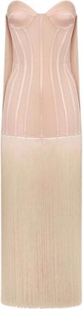 Elisabetta Franchi Femme, Robes, Beige, Taille: 42 FR Robe Maxi Corset D&eacute;tail Franges