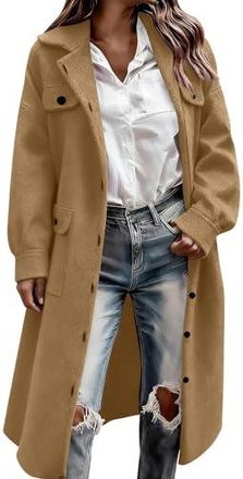 Generic Manteaux en laine pour femme - Col à revers cranté - Simple boutonnage - Manteau dhiver chaud en laine - Trench classique - Style trapèze élégant - Vê