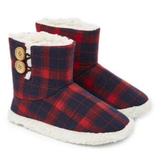 Dunlop Dunlop Damen Hausschuhe Stiefel Memory Foam Plüsch Bequem Pantoffeln Slipper, Gr.- 37 EU, Marine/Rot