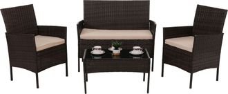 Mendler Poly-Rattan Garten-Garnitur HWC-N98, Sitzgruppe Lounge-Set, Metall Glas Stoff/Textil (180g/m²) - braun, Kissen Creme