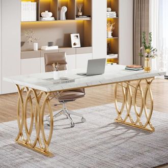 Tribesigns Tribesigns Schreibtisch Computertisch, 160 x 80 x 75 cm Modern PC Tisch B&uuml;rotisch Arbeitstisch Esstisch mit goldenem Beine f&uuml;r Home Office zu Hause