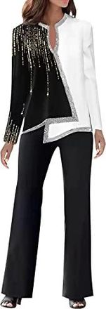 Generico Tailleur avec pantalon femme grande taille de c&eacute;r&eacute;monie &eacute;l&eacute;gante tailleur-pantalon femme avec bouton daffaires combinaison couleur unie vestes de robe