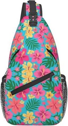Generic Durable Sacoche Homme Bandouliere Fleurs hawa&iuml;ennes color&eacute;es Art floral Sac De Poitrine Multifonction Cross Body pour Homme Cyclisme &eacute;cole