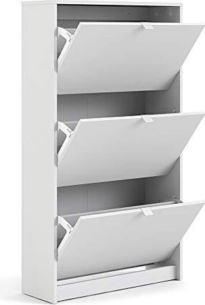 Tvilum Schuhschrank mit drei Türen mit doppelter Tiefe, Farbe Weiß, 70,3 x 123,6 x 24,05 cm