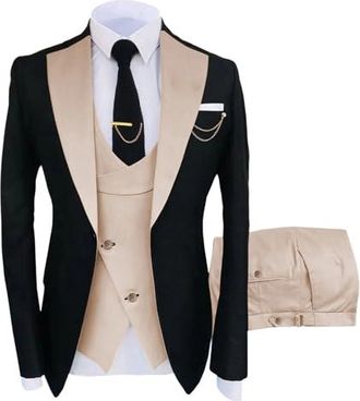 Generic Costume 3 pièces pour homme - Coupe ajustée - Élégant smoking pour mariage, bal de fin dannée, costume formel daffaires - Gilet et pantalon, beige, XX