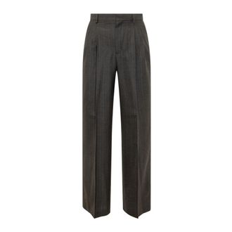 Ami Hoch taillierte Hose mit weitem Bein und Nadelstreifen aus Wolle - - Trousers - Damen - Grau - XS