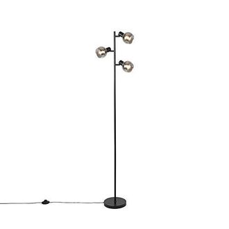 QAZQA vidro - Lampadaire - 3 lumi&egrave;re - H 150 cm - Noir - Art Deco - &eacute;clairage int&eacute;rieur - Salon I Chambre I Cuisine I Salle &agrave; manger