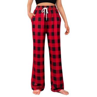 Generic Pantalon de pyjama unisexe &agrave; carreaux extensible confortable pour homme avec cordon de serrage &agrave; la taille et poches, Rouge, 3XL