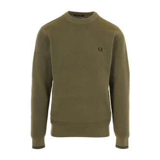 Fred Perry Gr&uuml;ner Waffelstrick Pullover Sweater - - Knitwear - Herren - Gr&uuml;n - M