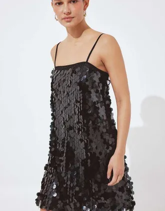 NA-KD Pailletten-Minikleid mit Tr&auml;gern in Schwarz
