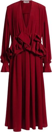Alberta Ferretti Crepe de Chine Maxikleid mit R&uuml;schen - - Dresses - Damen - Rot - S