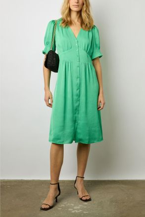 Gerard Darel Robe midi cintr&eacute;e avec smocks - ELONIE - Emeraude