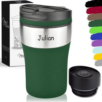 Milu Thermobecher mit Gravur - 210ml - Vatertag Muttertag personalisiert Geschenk Geburtstagsgeschenk Ostern Weihnachten für Männer Frauen Mama Papa (Olivg