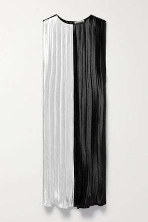 Nellie Partow Colette Zweifarbiges Midikleid Aus Geh&auml;mmertem Satin Mit Plissee - Schwarz