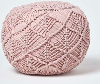 Homescapes Pouf tress&eacute; en macram&eacute; rose, 35 x 40 cm - Homescapes