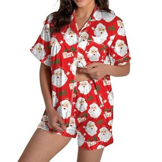 Generic Ensemble de pyjama en satin pour femme, ensemble de pyjama short pour femme - Chemise et short boutonn&eacute;s &agrave; manches courtes, v&ecirc;tements de nuit mignons 