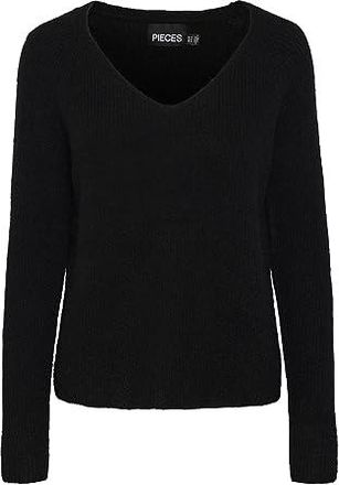 Pieces Pieces Femme Pcellen V-neck Knit Noos Bc Pull over, Noir, XL EU