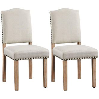 Yaheetech Lot de 2 Chaises de Salle &agrave; Manger &agrave; Haut Dossier Chaises de Cuisine Pieds en Bois Massif Design Classique avec Boutons Bronz&eacute;s Fauteuils et Chaises