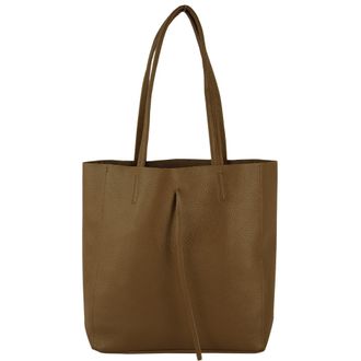 modamoda.de T253 - Ital. Henkeltasche mit Innentasche aus Leder, Farbe:Blassbraun