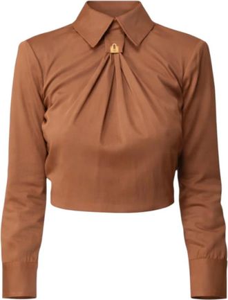 Elisabetta Franchi Femme, Blouses et Chemises, Brun, Taille: 42 FR Chemise &agrave; Dos Ouvert et D&eacute;tails Bijoux