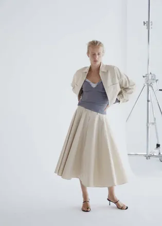 Mango Jupe midi &eacute;vas&eacute;e &eacute;cru - Femme - 34 - MANGO