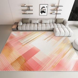 Generic Tapis Salon Abstrait 160 x 230 cm, Moderne Géométrique Lignes Motif Tapis Lavable avec Support Antidérapant et Bordure Durable, Carpet Moquette Chambr