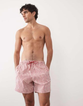 Abercrombie & Fitch Abercrombie - Short de bain ray&eacute; &agrave; enfiler - Rouge