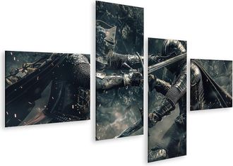 Islandburner Bild auf Leinwand Kämpfende Ritter Mittelalterliches Duell zweier Renaissance Wikinger dramatische Schlacht Bilder Wandbilder Poster